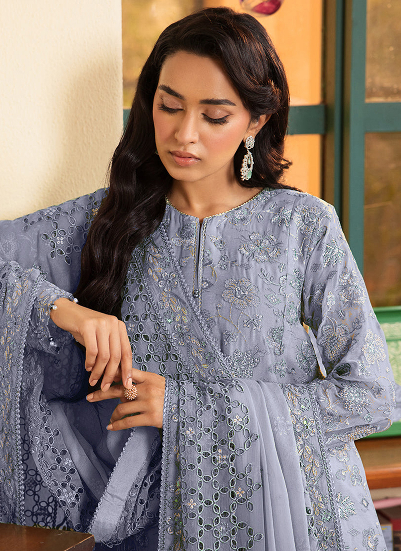 Buy Festival Wear Sky Blue Embroidery Work Georgette Pakistani Suit Online From Surat Wholesale ...